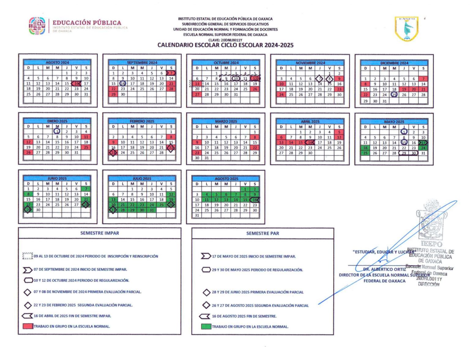CALENDARIO ESCOLAR 2024-2025 – ESCUELA NORMAL SUPERIOR FEDERAL DE OAXACA